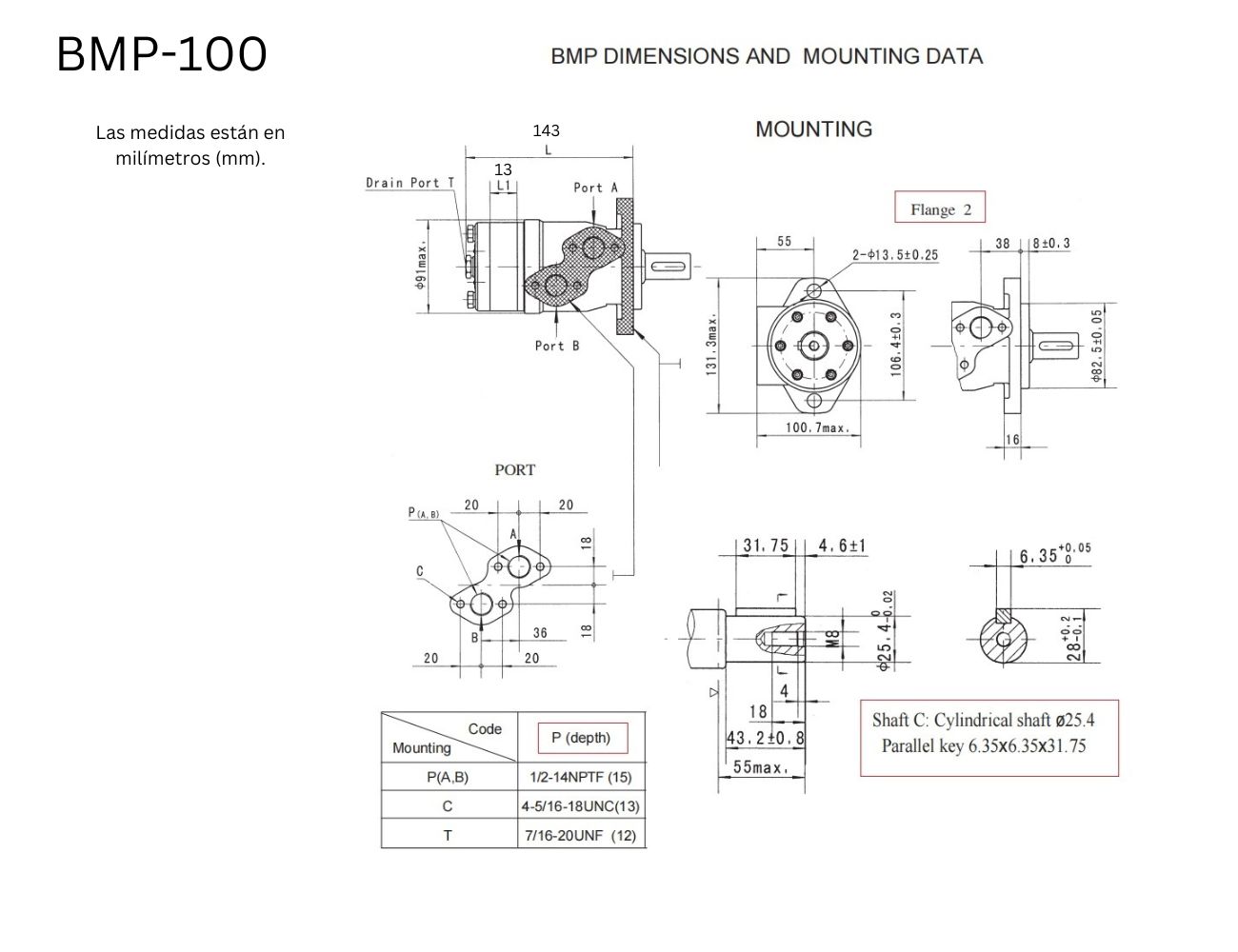 Motor Hidráulico BMP-100 | 615 RPM, 2030 PSI | Alta Potencia y Eficiencia